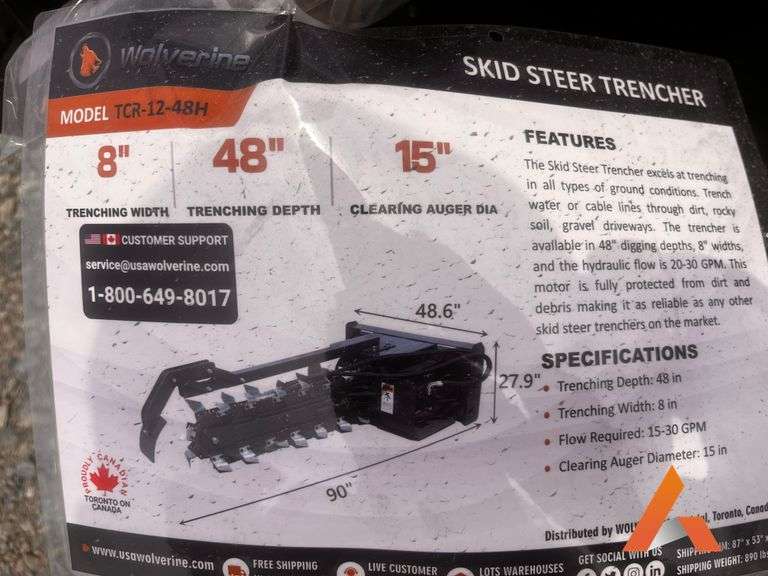 Unused 2025 Skid Steer Trencher Attachment Trenching Depth: 48 in ...