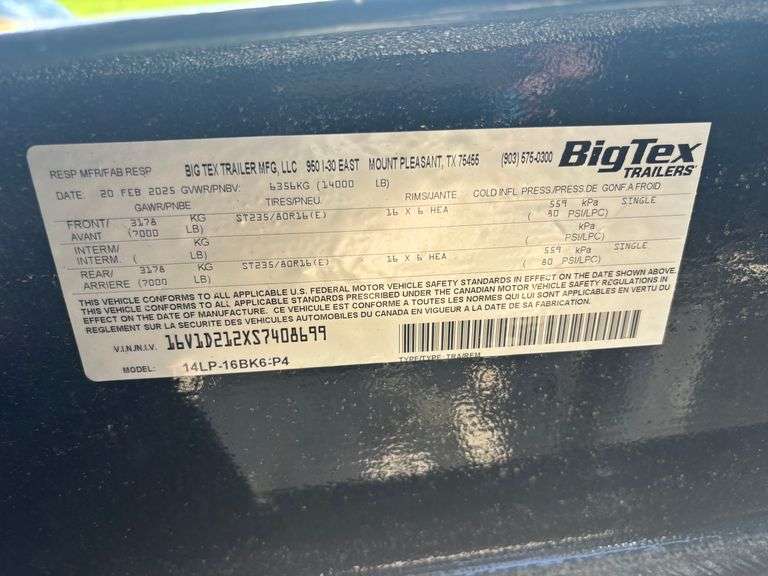 2025 BIG TEX 14LP-16BK6-P4 BUMPER PULL DUMP TRAILER - VIN ...