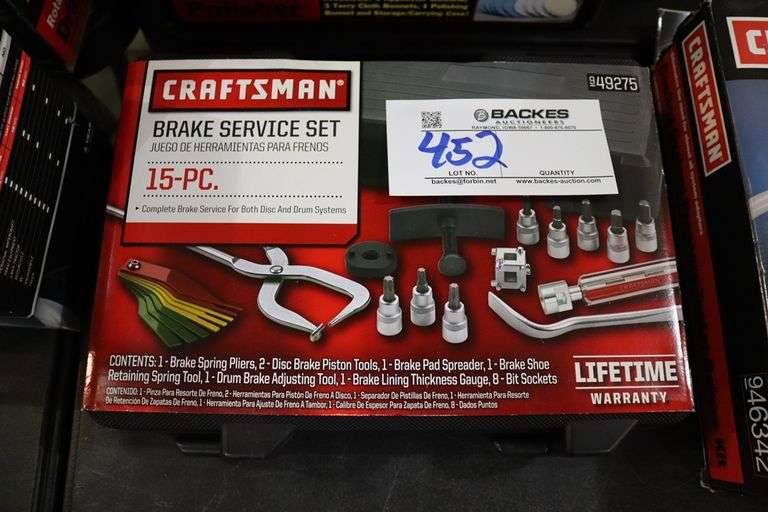 Craftsman 9.49275 brake service kit - Backes Commercial Auctioneers