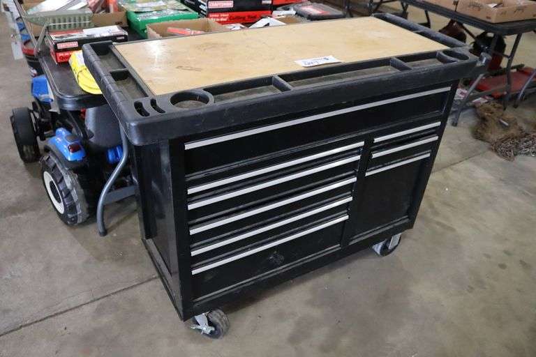 41" Craftsman portable black 9 drawer tool box with wood worktop ...