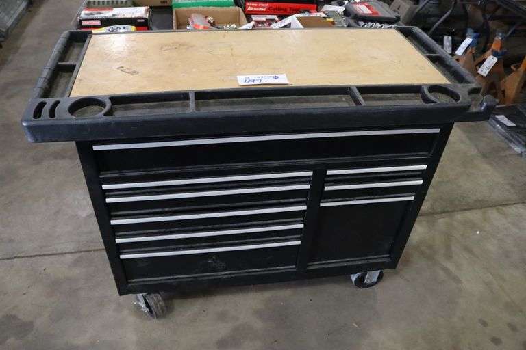 41" Craftsman portable black 9 drawer tool box with wood worktop ...