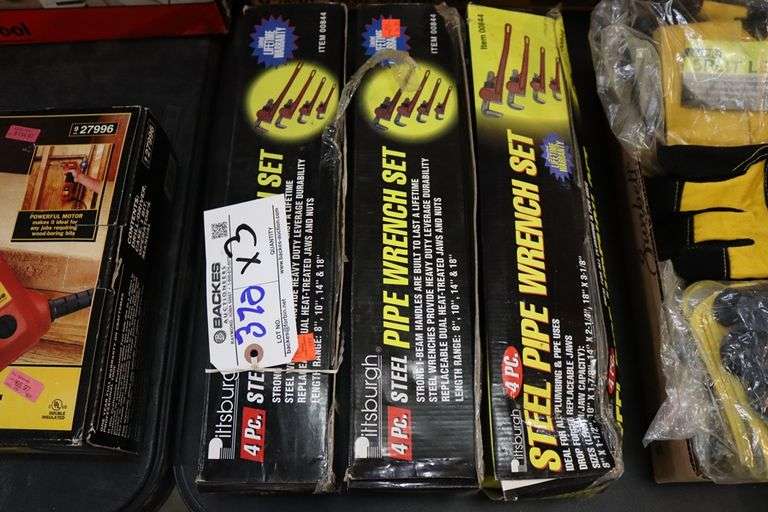 Times 3 - Pittsburgh 4 piece 8", 10", 14", & 18" steel pipe wrench sets ...