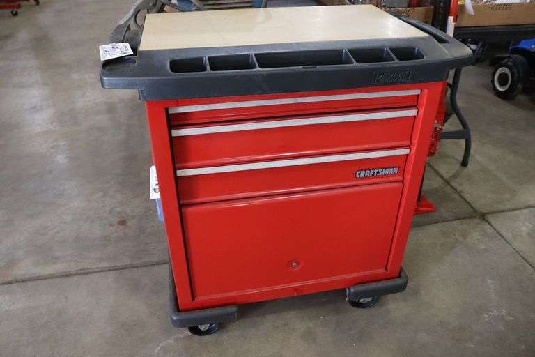 27" Craftsman portable red 3 drawer tool box with wood worktop - Backes ...