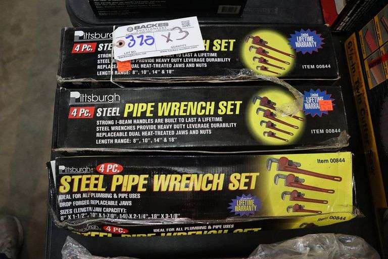 Times 3 - Pittsburgh 4 piece 8", 10", 14", & 18" steel pipe wrench sets ...