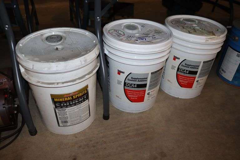 All to go - 3) 5 gallon buckets of solvent & coolant additive - mostly ...