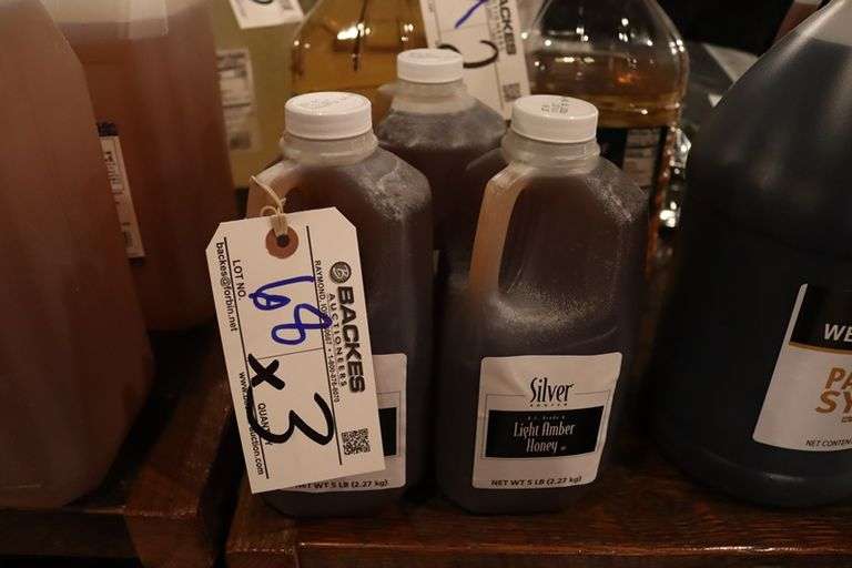 Times 3 - Silver 5 lb. light amber honey - Backes Commercial Auctioneers