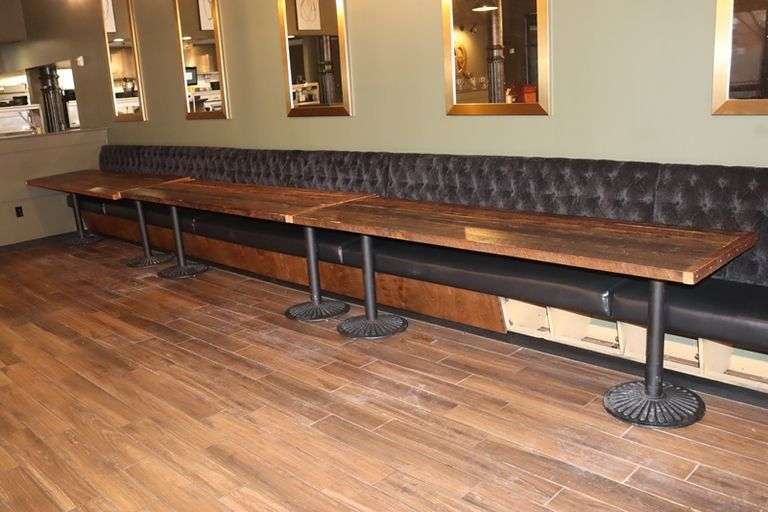 Times 3 - 30" x 96" rough sawn wood top dining tables - nice - Backes ...