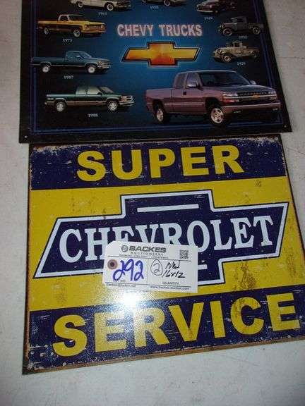 2 16" x 12" Chevy tin signs - Backes Commercial Auctioneers