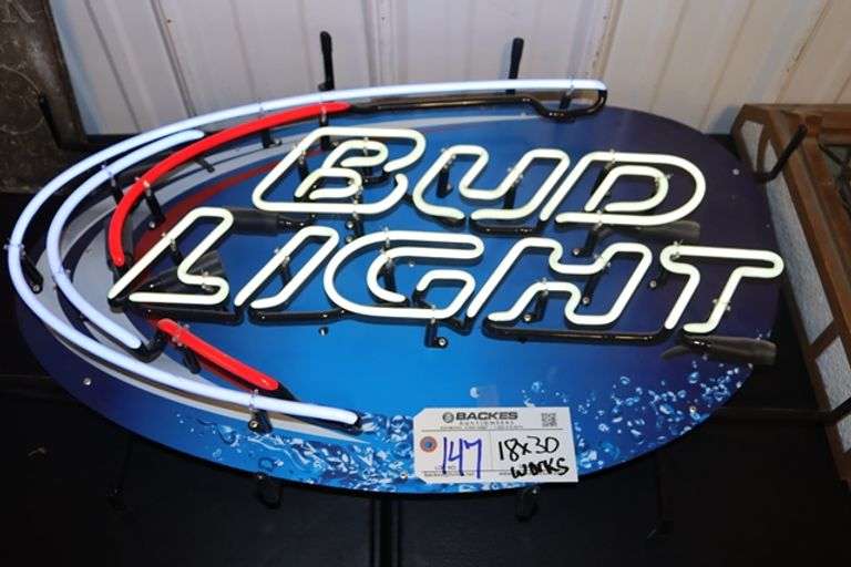 18" x 30" Bud Light neon wall light - Backes Commercial Auctioneers