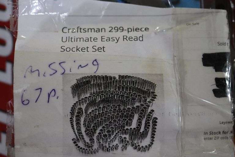 Craftsman 299 piece easy read socket set - not complete missing 67 ...