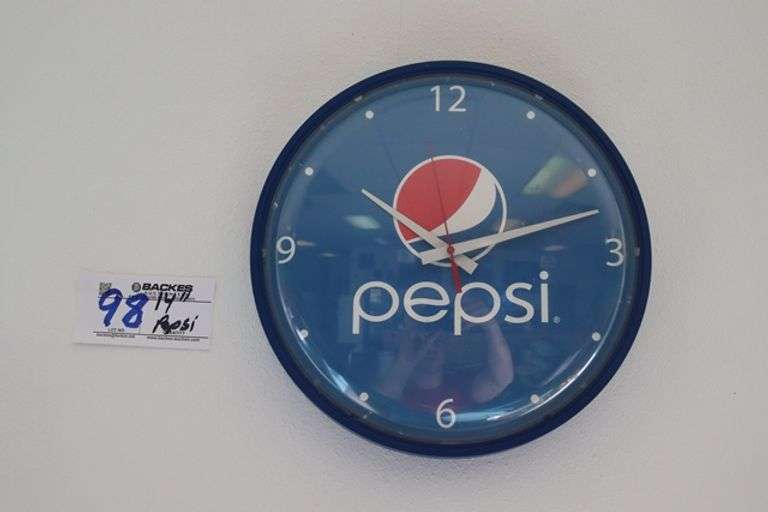 14" wall mount Pepsi clock - Backes Commercial Auctioneers
