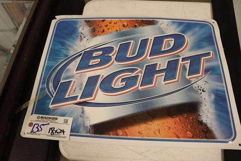 18" x 24" Bud Light metal wall sign - Backes Commercial Auctioneers