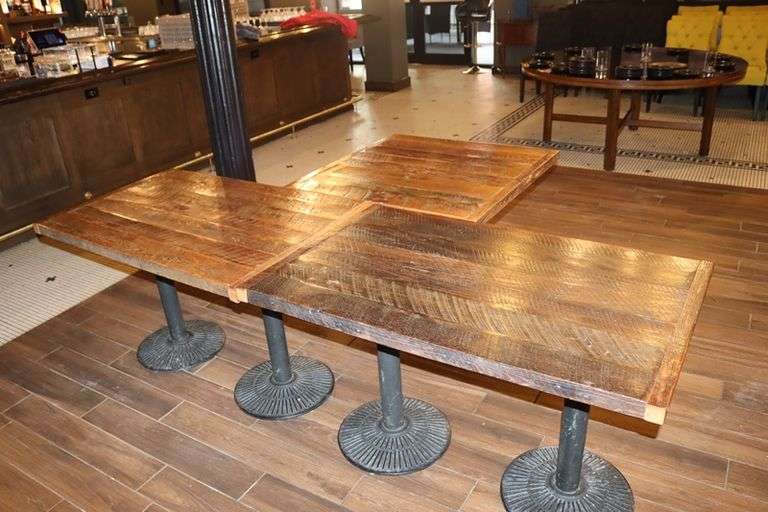 Times 3 - 1) 36" x 36" & 2) 30" x 38" rough sawn wood top dining tables ...