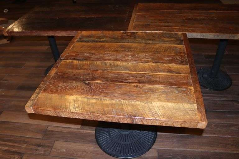 Times 3 - 1) 36" x 36" & 2) 30" x 38" rough sawn wood top dining tables ...