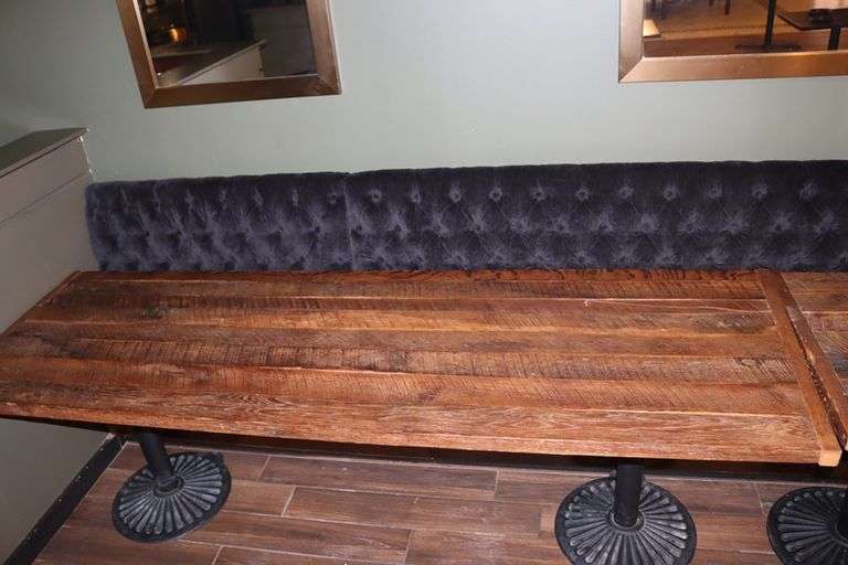 Times 3 - 30" x 96" rough sawn wood top dining tables - nice - Backes ...