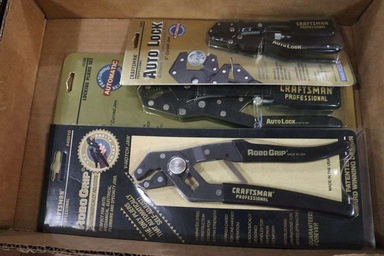 Box flat to go - Robo Grip locking pliers - Backes Commercial Auctioneers