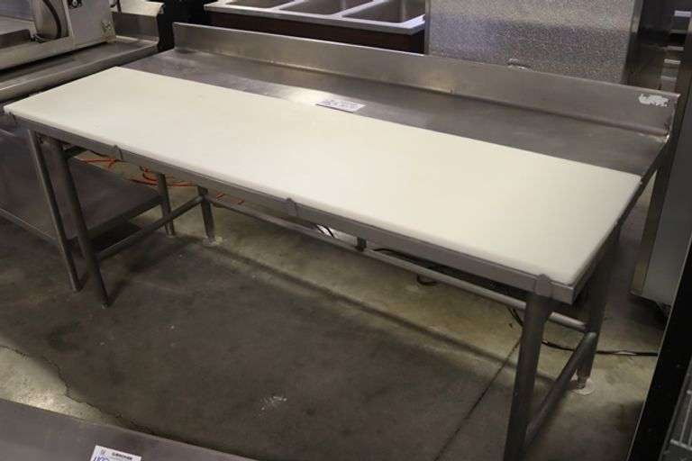 30" x 72" stainless boning table with poly cutting board & open base ...