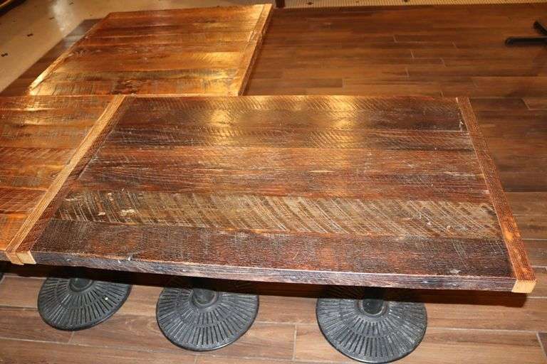 Times 3 - 1) 36" x 36" & 2) 30" x 38" rough sawn wood top dining tables ...