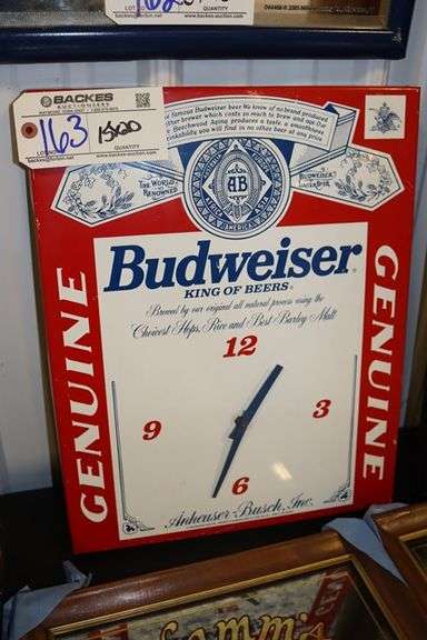 15" x 20" Metal Budweiser wall clock - Backes Commercial Auctioneers