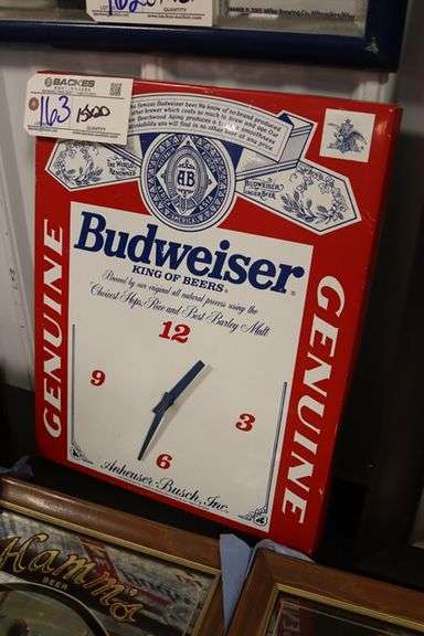 15" x 20" Metal Budweiser wall clock - Backes Commercial Auctioneers