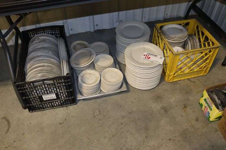 Large lot to go - Assorted plates & bowls under table - Backes ...