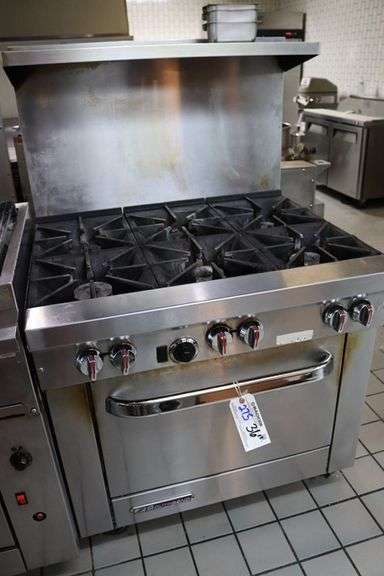 Southbend 36" gas portable 6 burner range with over shelf & oven ...