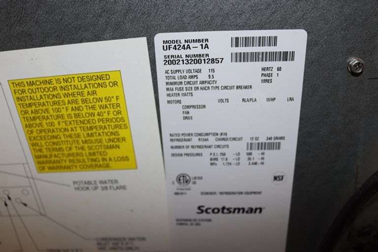 Scotsman UF424A under counter ice machine, air cooled - Backes Commercial Auctioneers