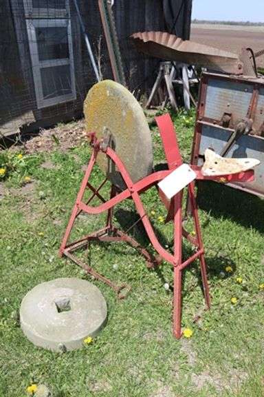 Vintage sharpening stone grinder with extra stone wheel - used as lawn ...