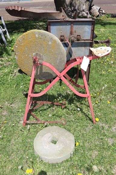 Vintage sharpening stone grinder with extra stone wheel - used as lawn ...
