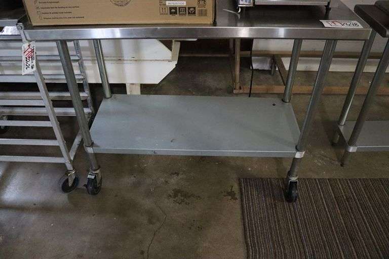 24" x 48" stainless portable table with galvanized under shelf - Backes ...