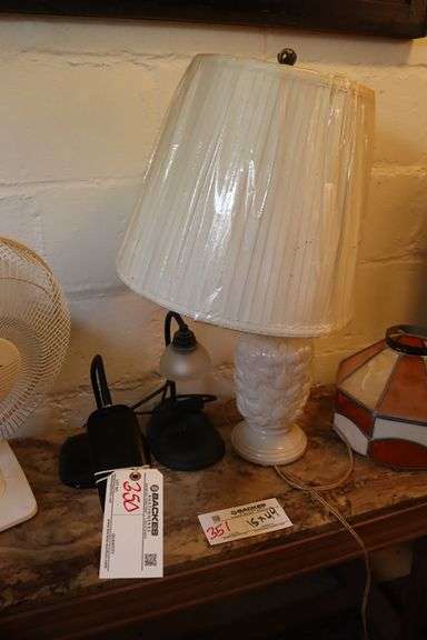 All to go - Desk lamp, fan, & 26" tall end table lamp - located in ...