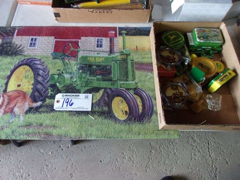 John Deere rug and coasters - Backes Commercial Auctioneers