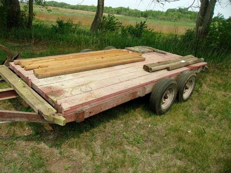 Tandem axle trailer, 15' x 74" wide, wood flat bed - Backes Commercial ...