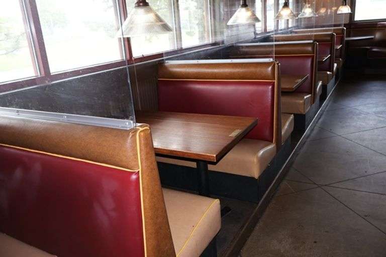 Times 11 - 4 passenger blue, maroon, & tan vinyl booth openings with 28 ...