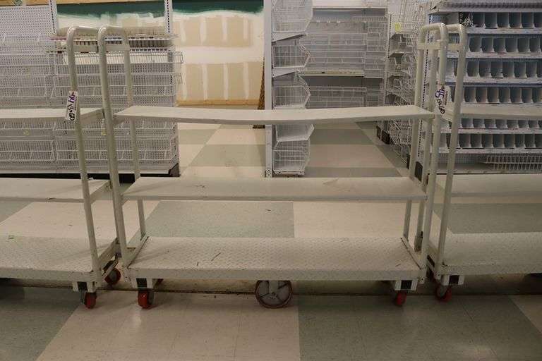 13" x 60" white metal framed U boat stocking cart - Backes Commercial ...