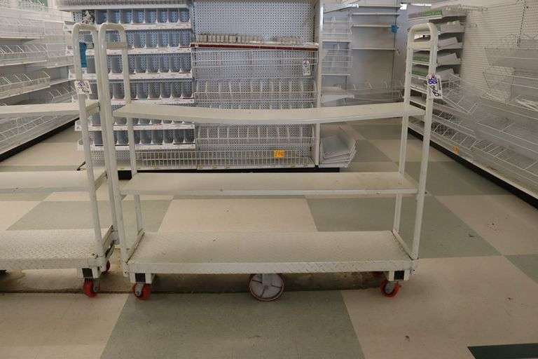 13" x 60" white metal framed U boat stocking cart - Backes Commercial ...