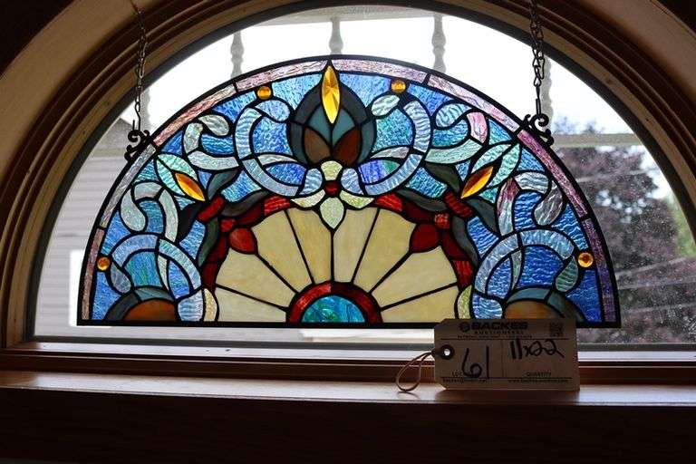 11" x 22" leaded glass panel - Backes Commercial Auctioneers