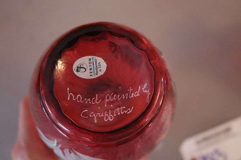 Set of 3 - Fenton hand painted and signed - Pansies on Cranberry ...