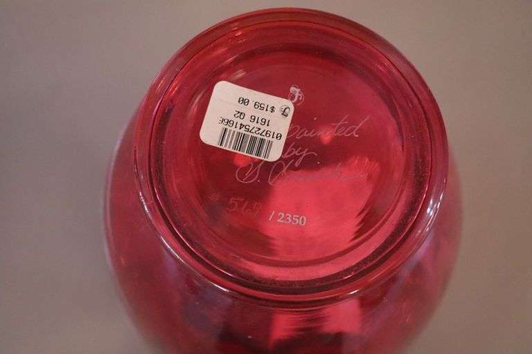 Fenton Art Glass Mary Gregory Collection 2001 - 10" cranberry vase ...