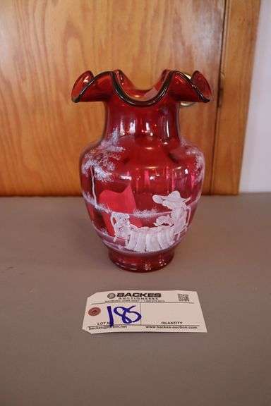 Fenton Art Glass Mary Gregory Collection 2001 - 10" cranberry vase ...