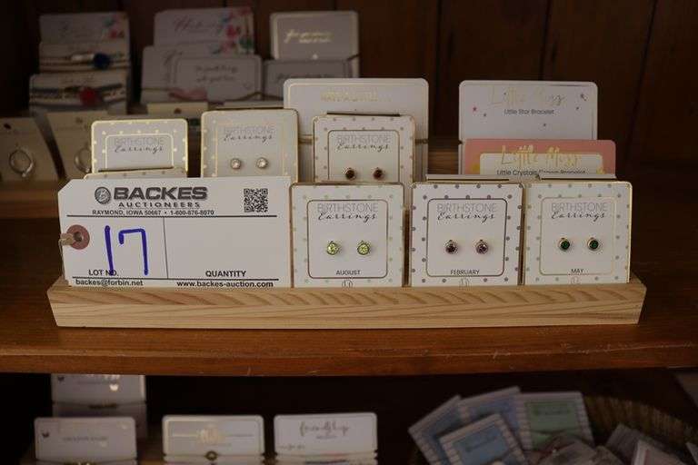 Display and jewelry - Birthstone ear rings - Backes Commercial Auctioneers