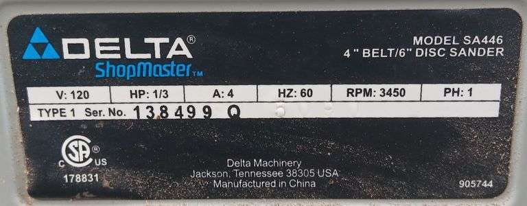 Delta ShopMaster Belt Sander, Does Work - ELCO Auctions