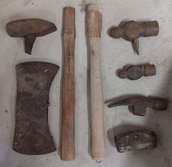 (3) Hammer Heads, (2) Sledge Hammer Heads, (1) Double Bit Axe Head & (2 ...