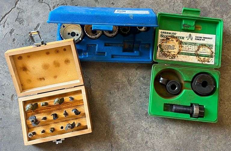 Misc. Tool Lot, (1) Knockout Punch Set, (1) Hole Saw Kit, & (1) Router ...