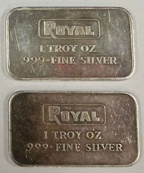 (2) 1oz Royal .999 Fine Silver Bars, 2 times the money - ELCO Auctions
