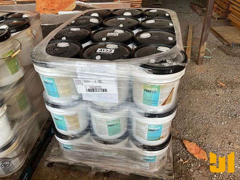 PALLET OF VARIOUS BUCKETS OF SURFACE PREP EXT CONCRETE NEUTRALIZER ...