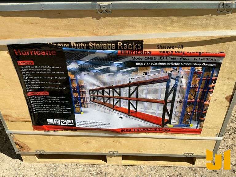 UNUSED HURRICANE QH39 STORAGE RACKS, 39 LINEAR FT., 6 SECTIONS, EACH ...