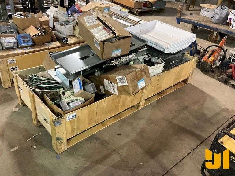 CRATE OF MISC ITEMS, STRUT STRAPS, PANELBOARDS, CONDUIT BODIES, COVERS ...