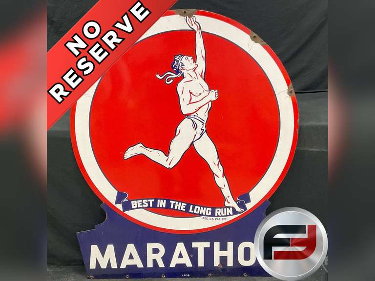 MARATHON PORCELAIN SIGN DOUBLE SIDED, 58X48, NO RESERVE - Freije ...