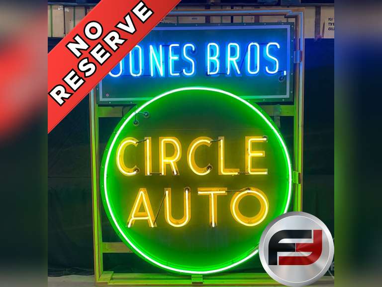 JONES BROS. CIRCLE AUTO NEON SIGN, 60” X 78”, NO - Freije & Freije ...